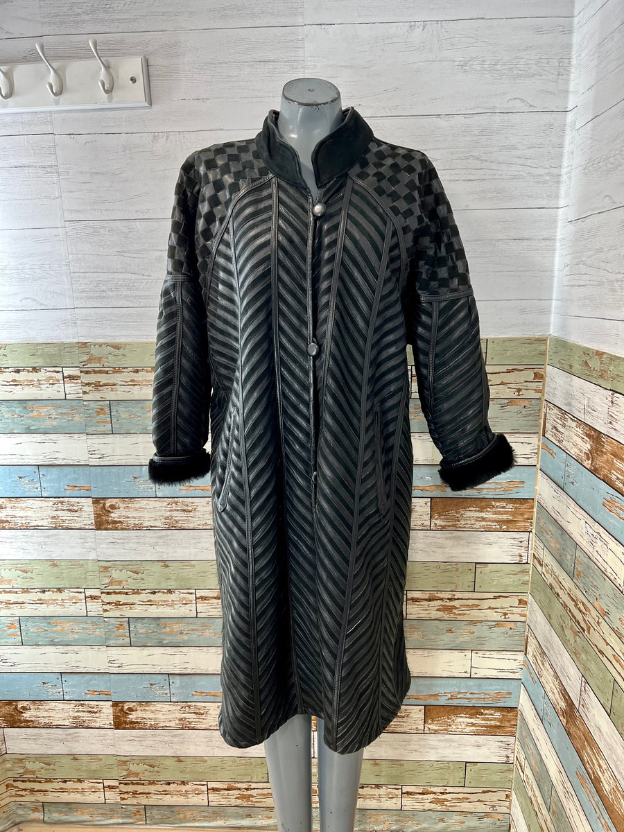 80’s Shearling Black Patten Squares Coat – Hamlets Vintage
